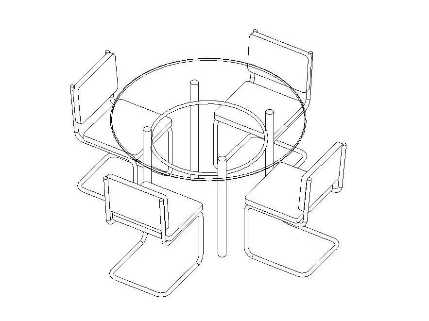 Round Table 4 Chairs Glass Top Revit Family | BIM Library
